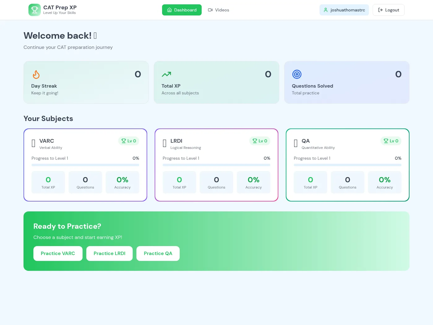 CAT Exam Preparation Platform with Subject-wise XP and Expert Content