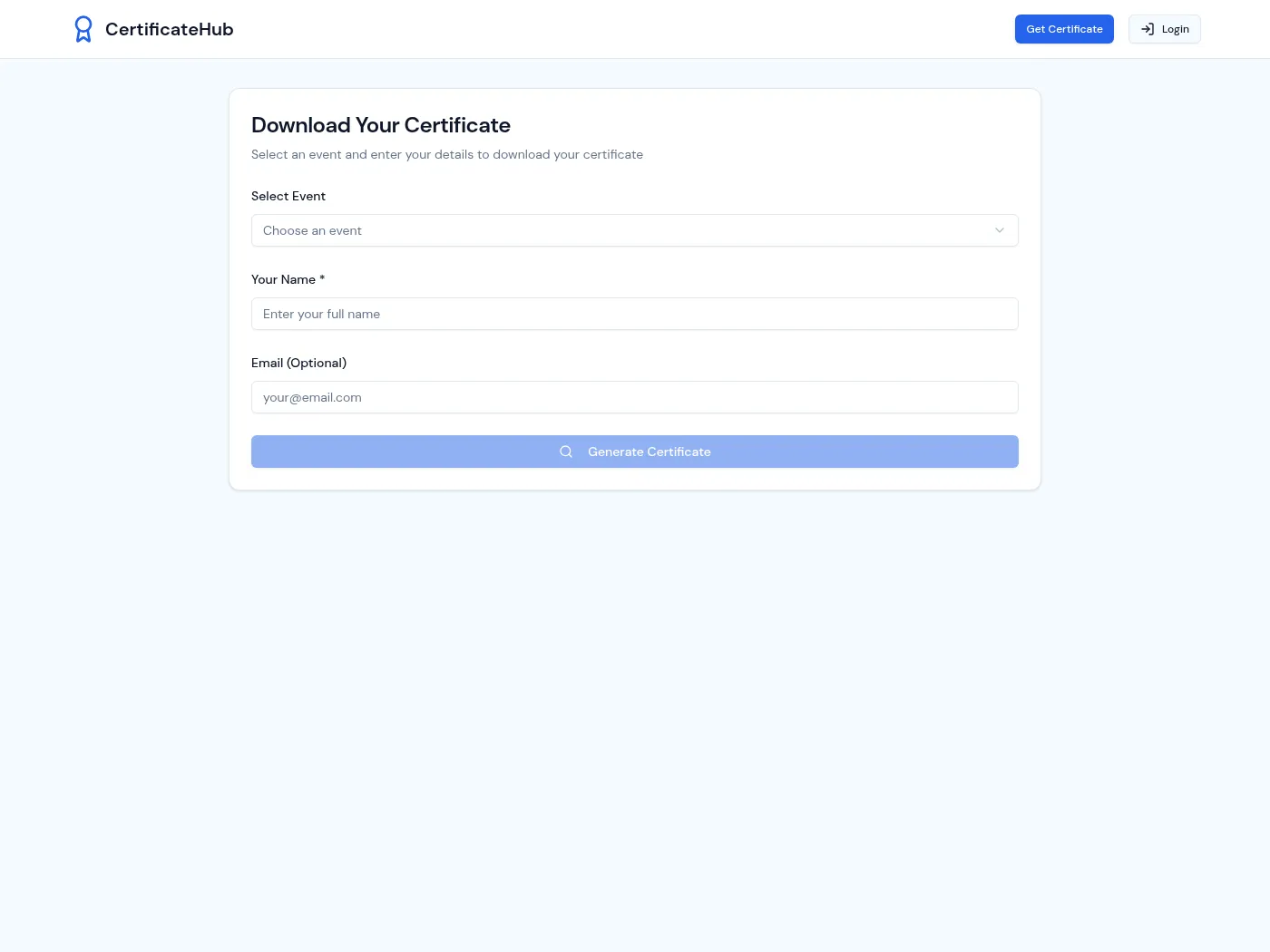 Certificate Generator and Downloader Platform