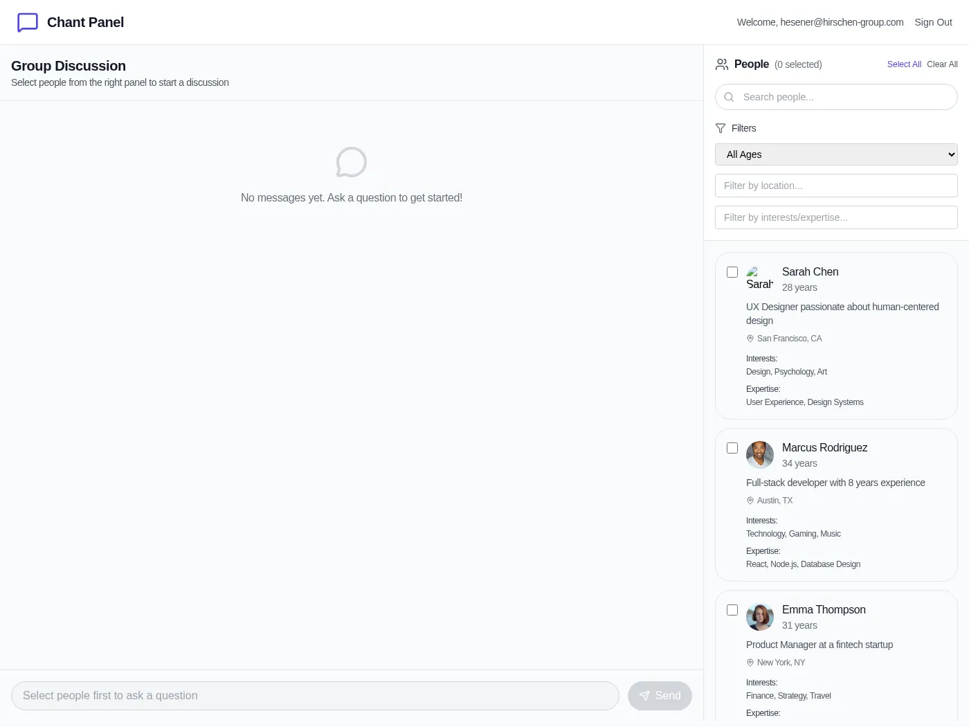 Chant Panel: Interactive Forum with Selective Group & Individual Chat