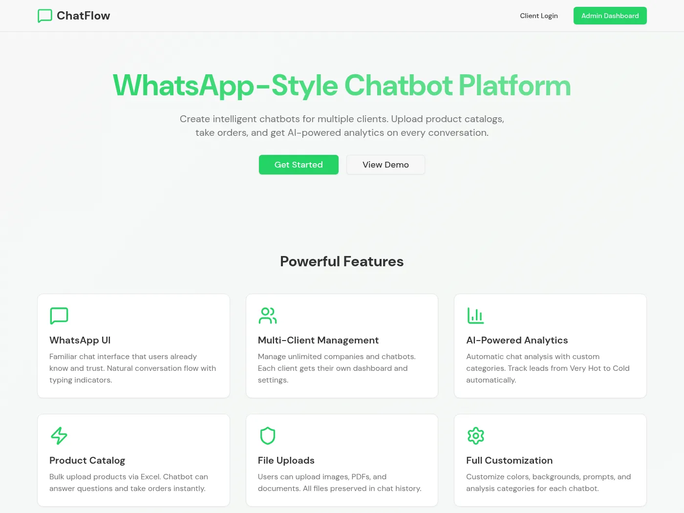ChatFlow SaaS Platform for Client-Based Multi-Chatbot Management