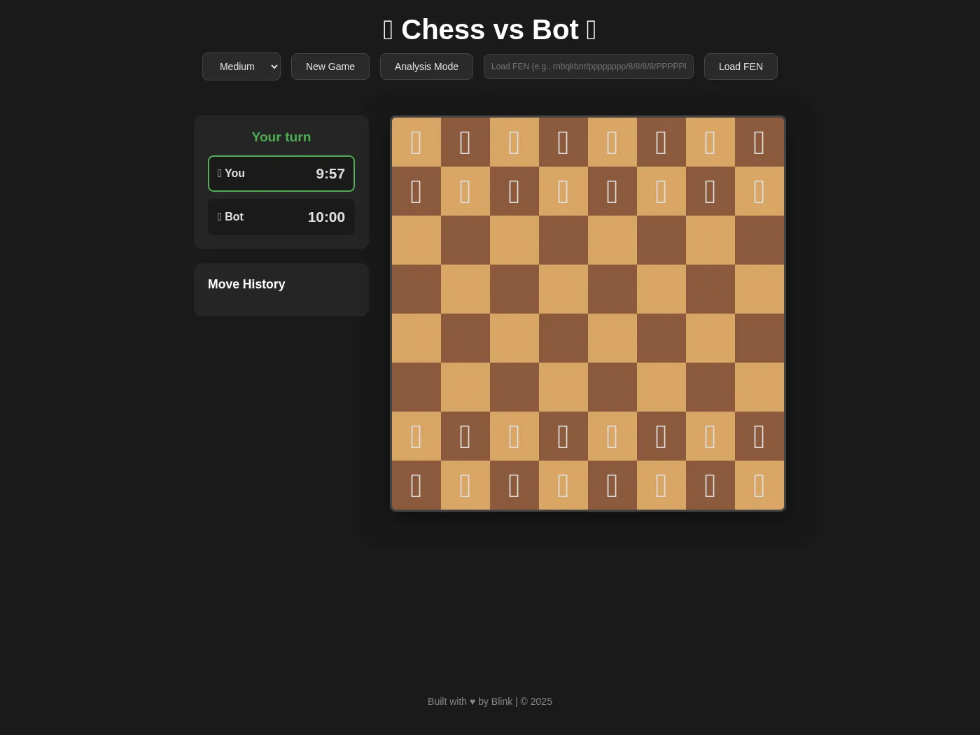 Chess vs Bot: Interactive Web Chess Game with AI, Timers, and Analysis Modes