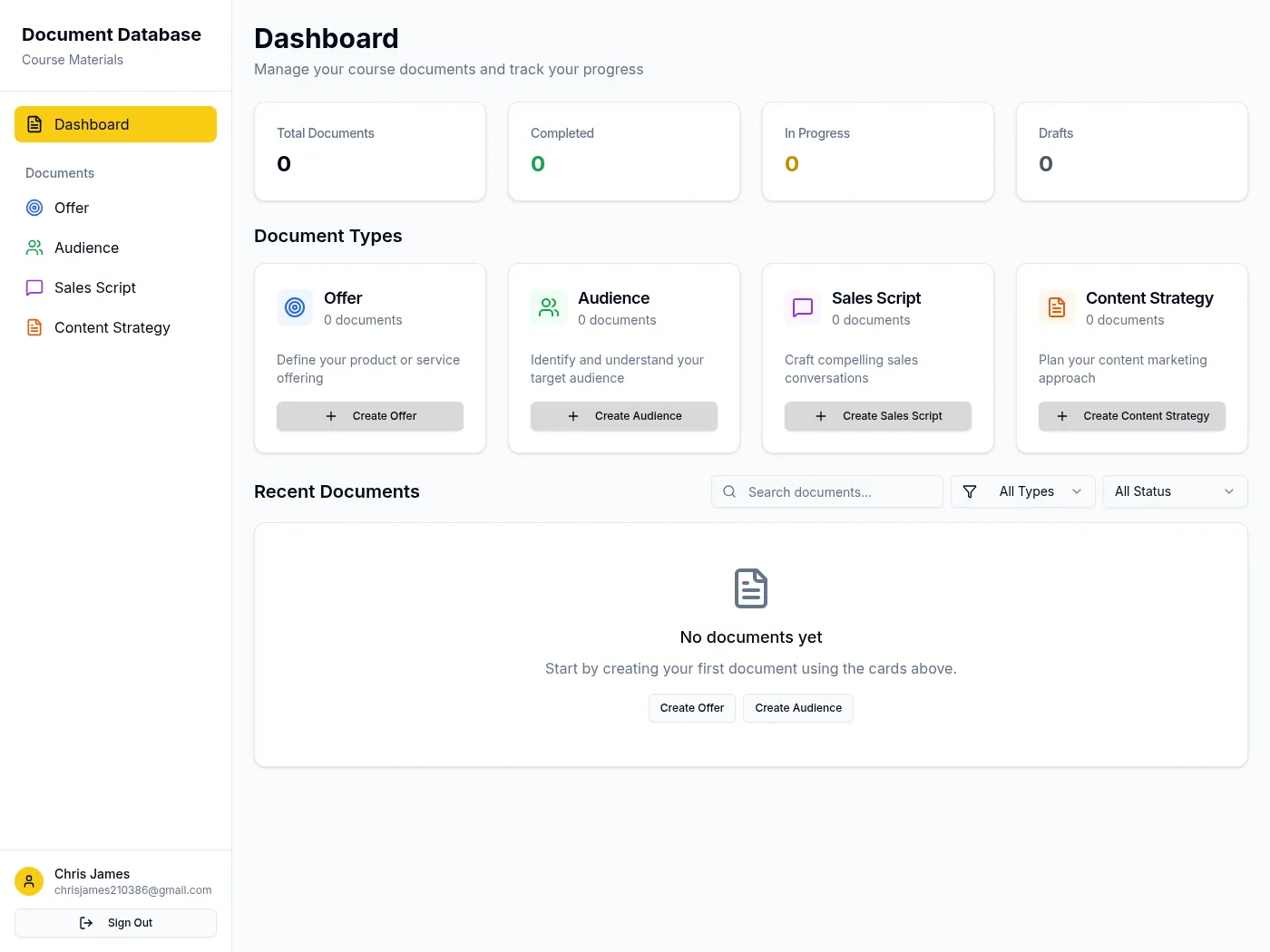 Client Document Database for Course Materials