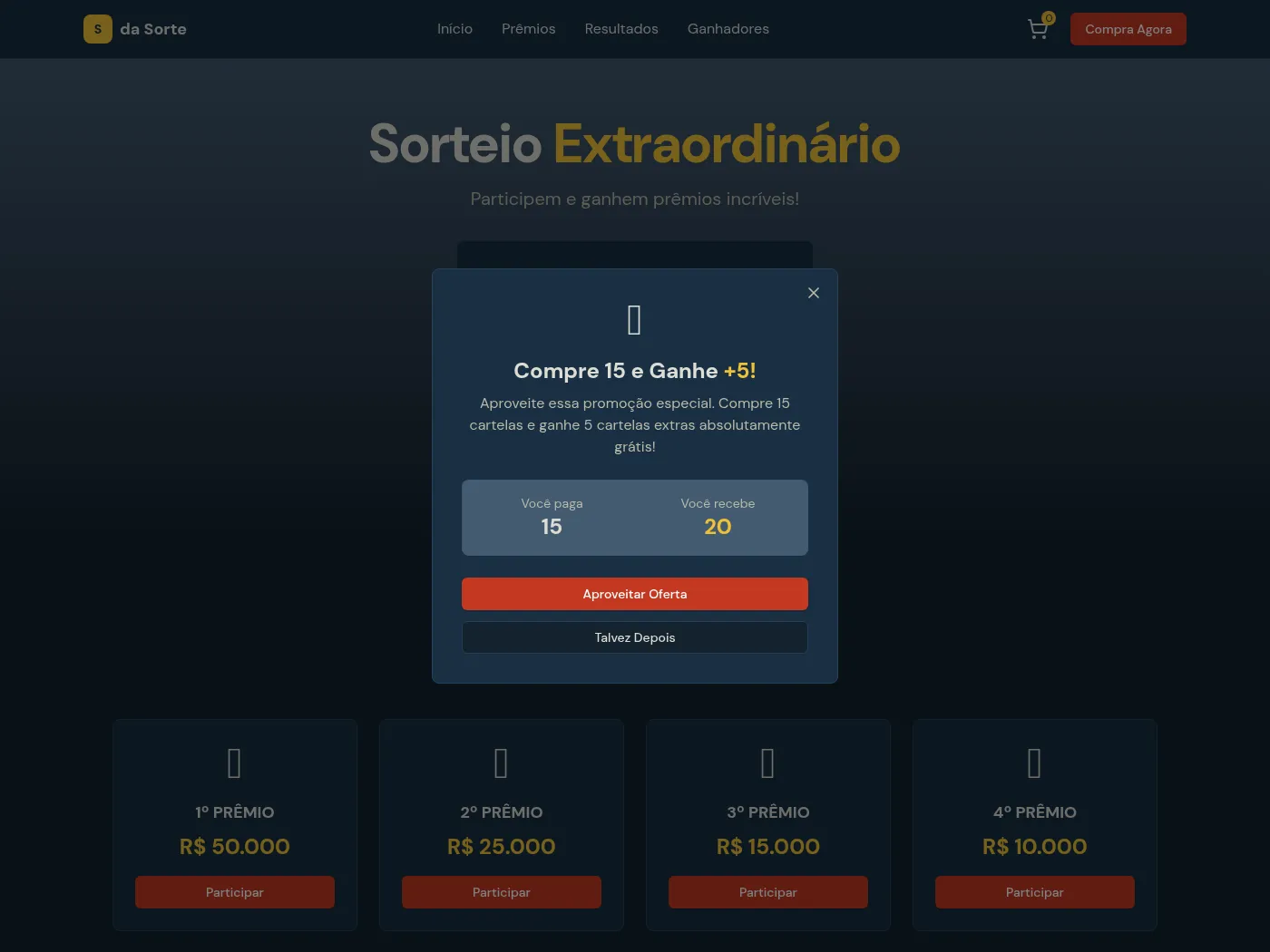 Cloned Sorteio Platform Website with Custom Purchase Link