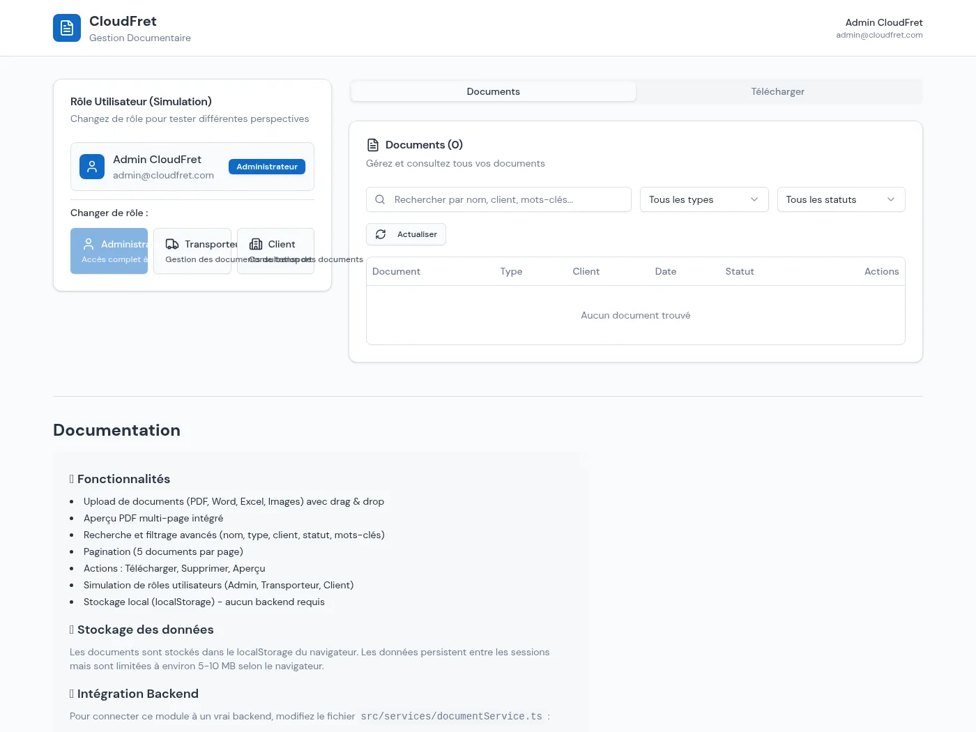 CloudFret Document Management Module