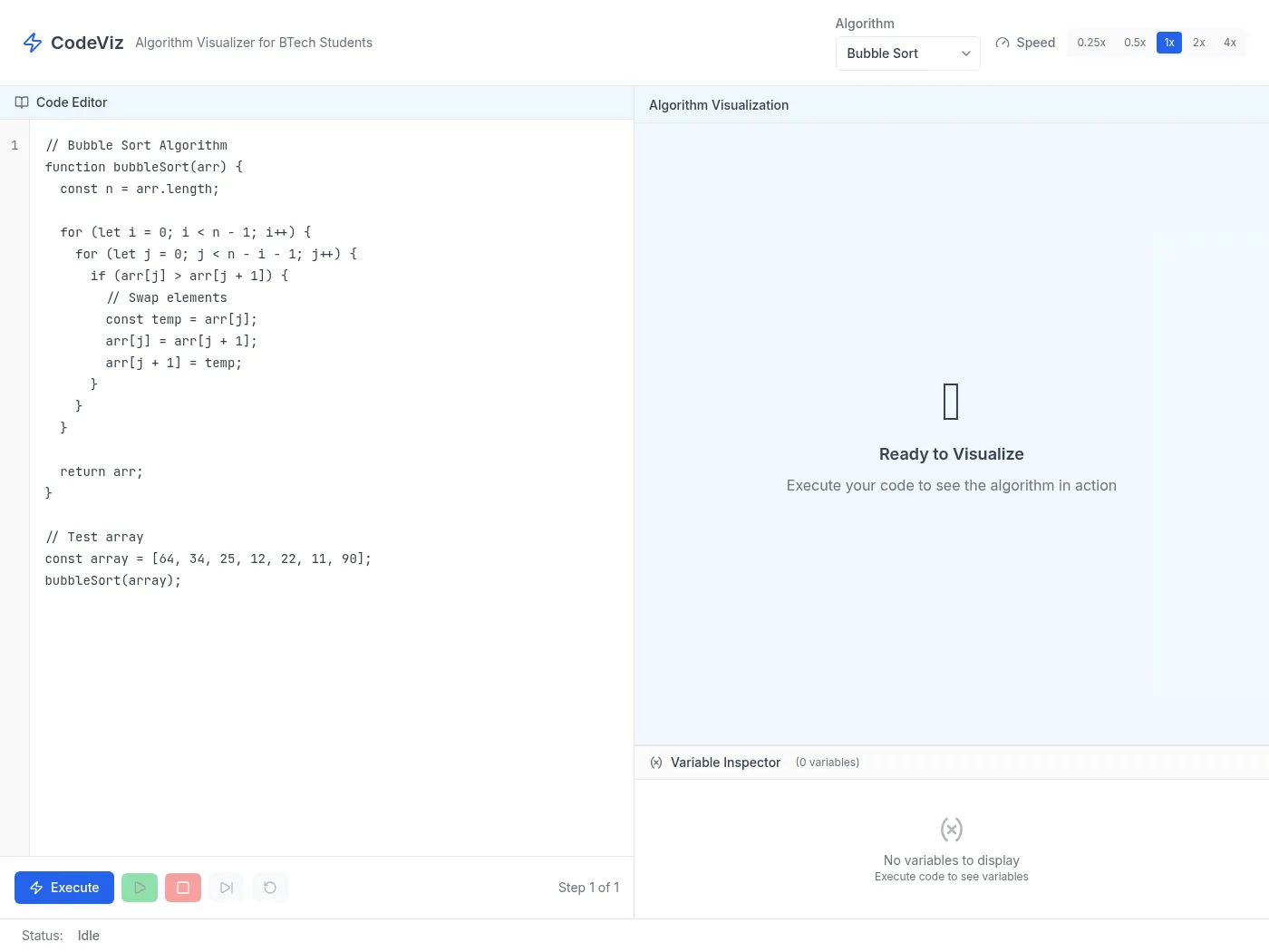 Code Algorithm Visualizer for BTech Students