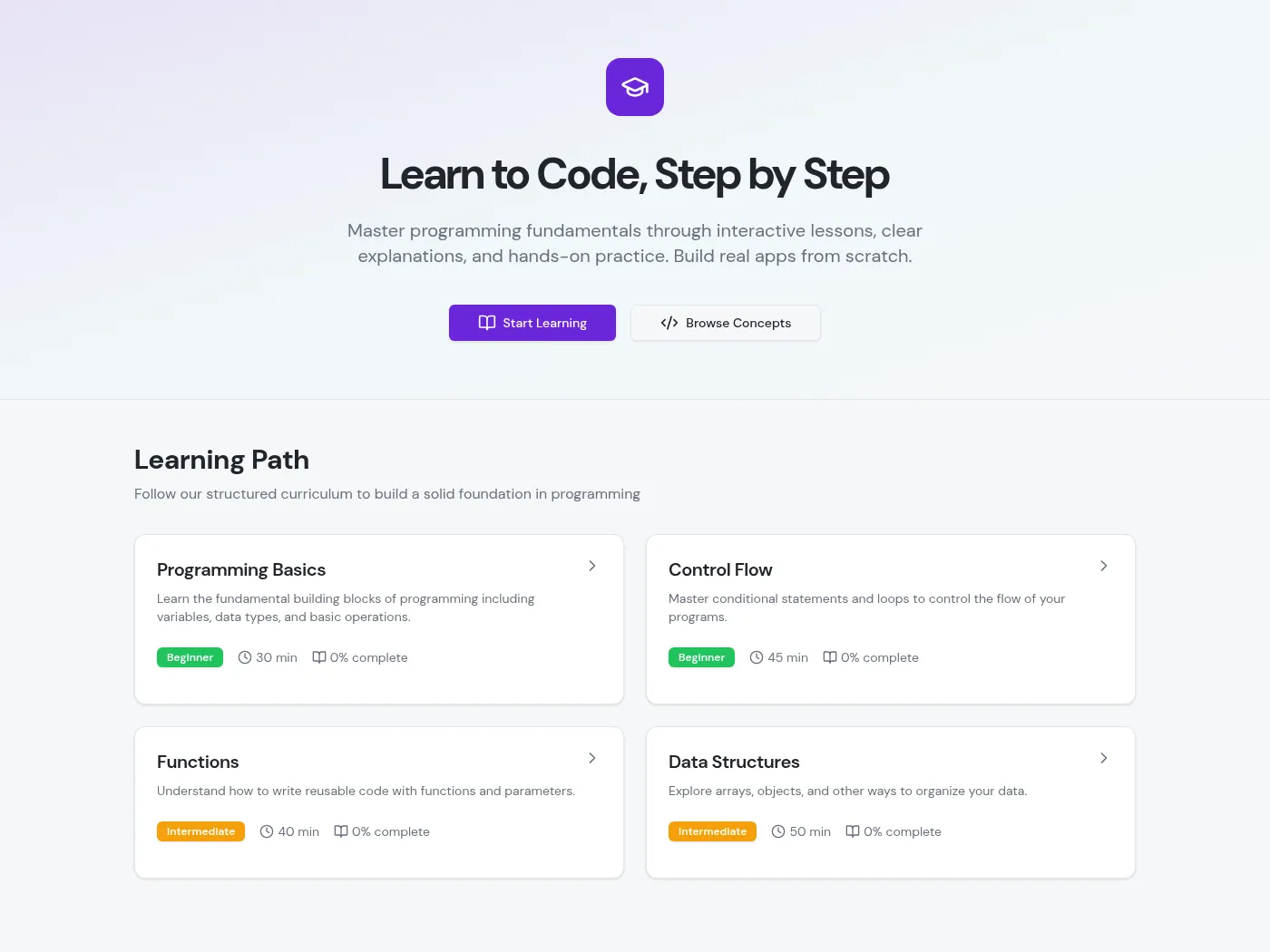 Code Mentor: Step-by-Step Coding Fundamentals Learning App