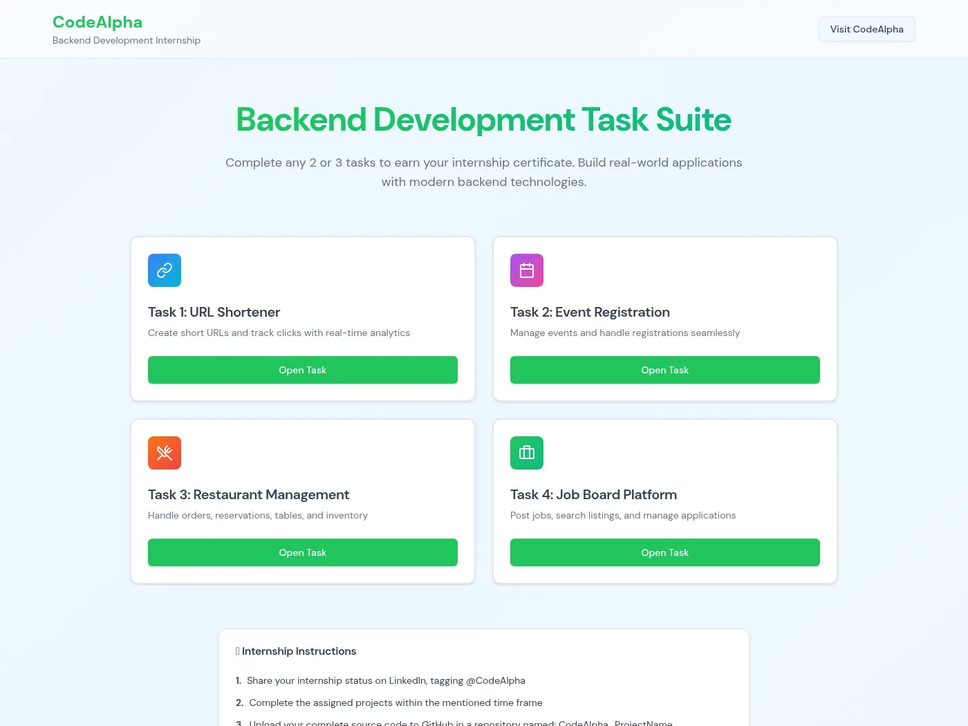 Backend Development Internship Task Suite for CodeAlpha