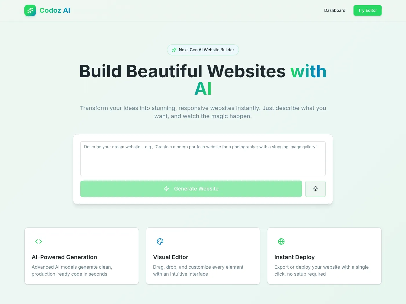 Codoz AI - Next-Gen AI Website Builder