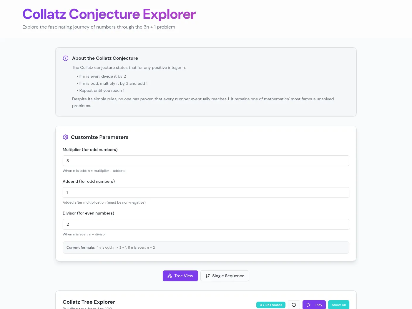 Collatz Conjecture Interactive Explorer