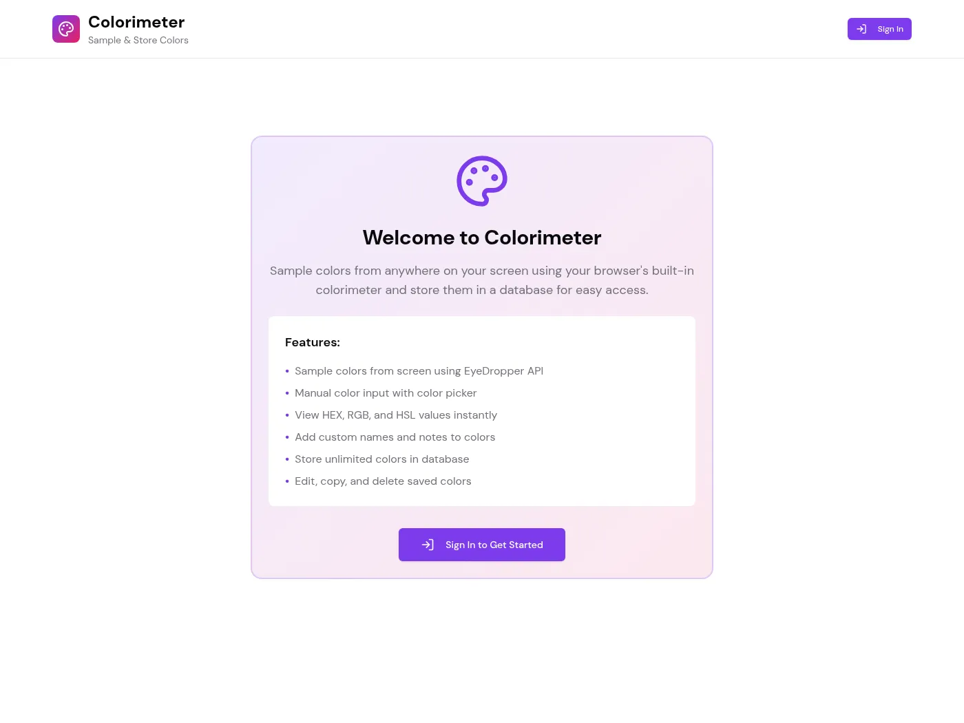 Colorimeter Sampling and Storage App
