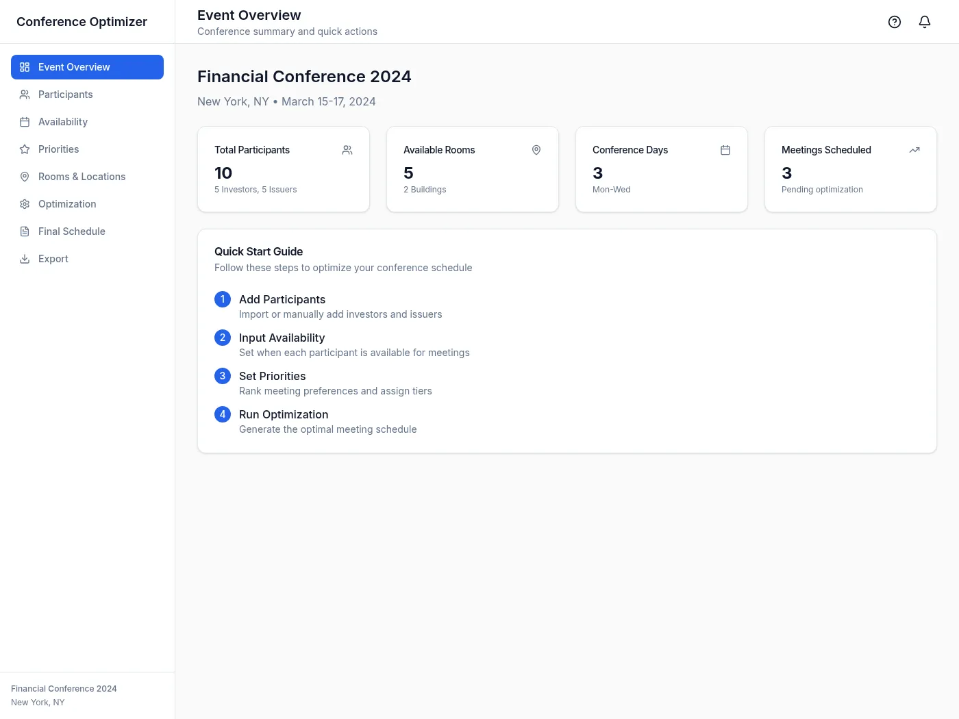 Conference Optimizer - Financial Conference 1x1 Meeting Scheduler