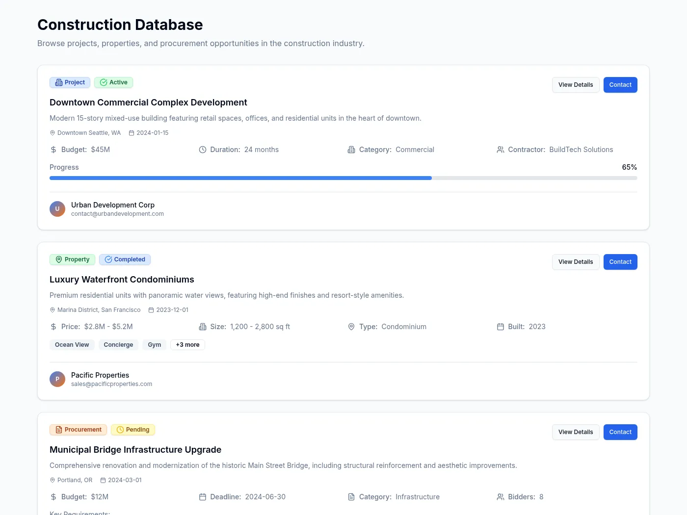 Modern Construction Database List Item Component
