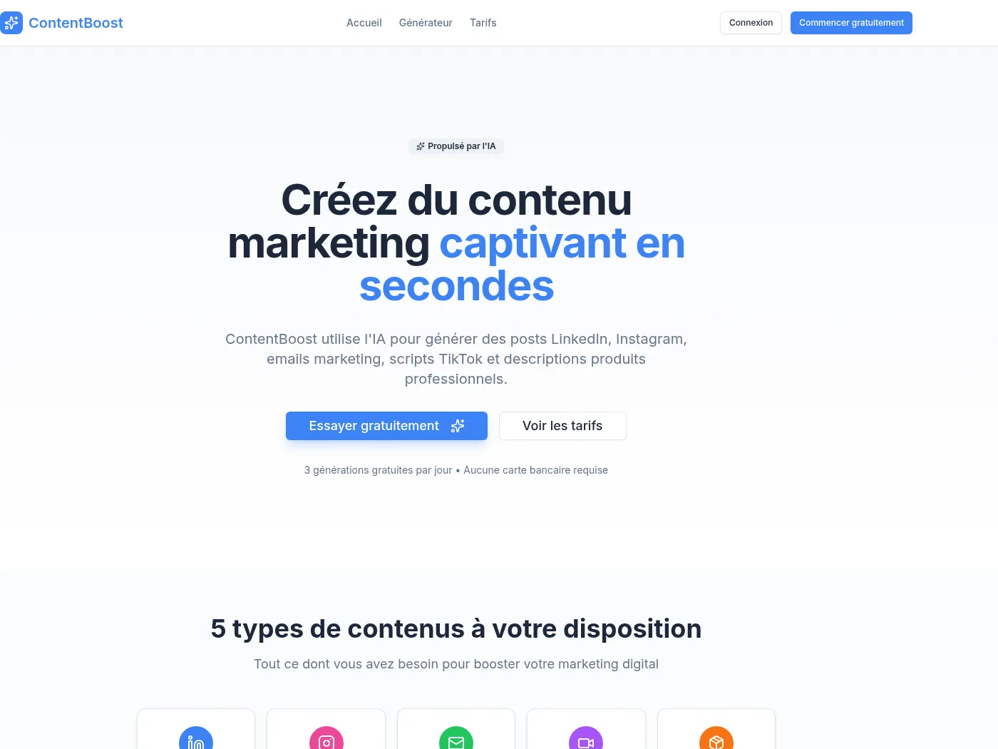 ContentBoost - Générateur de contenus marketing doté d'IA