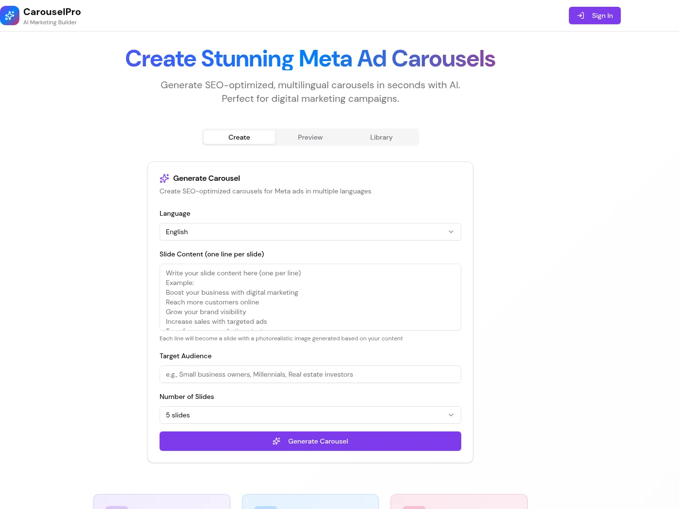 Creative Multilingual Carousel Builder for Digital Marketing