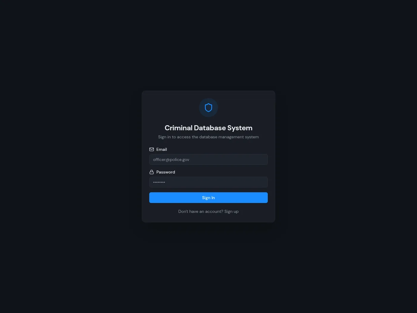 Criminal Database Management System with Dark Theme UI (Remix)
