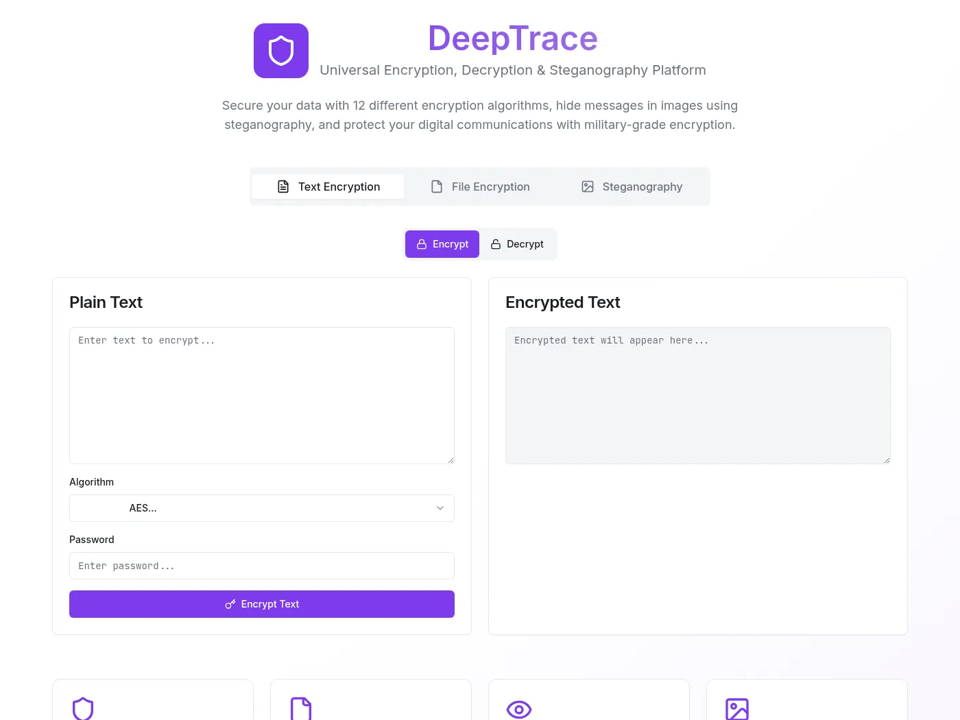 CrypticWeb: Universal Encryption, Decryption & Steganography Platform