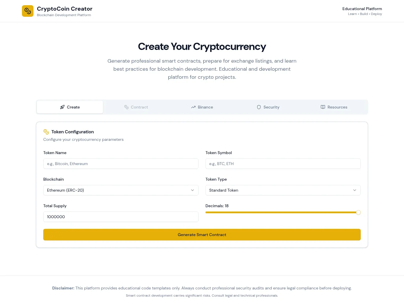 CryptoCoin Creator and Binance Integration Platform