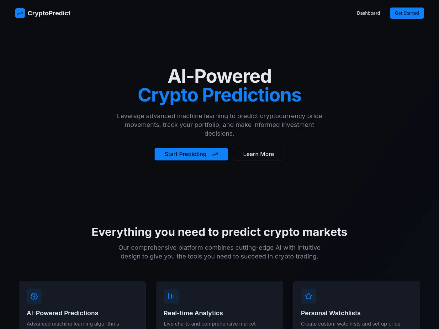 CryptoPredict – AI-Powered Cryptocurrency Prediction Dashboard