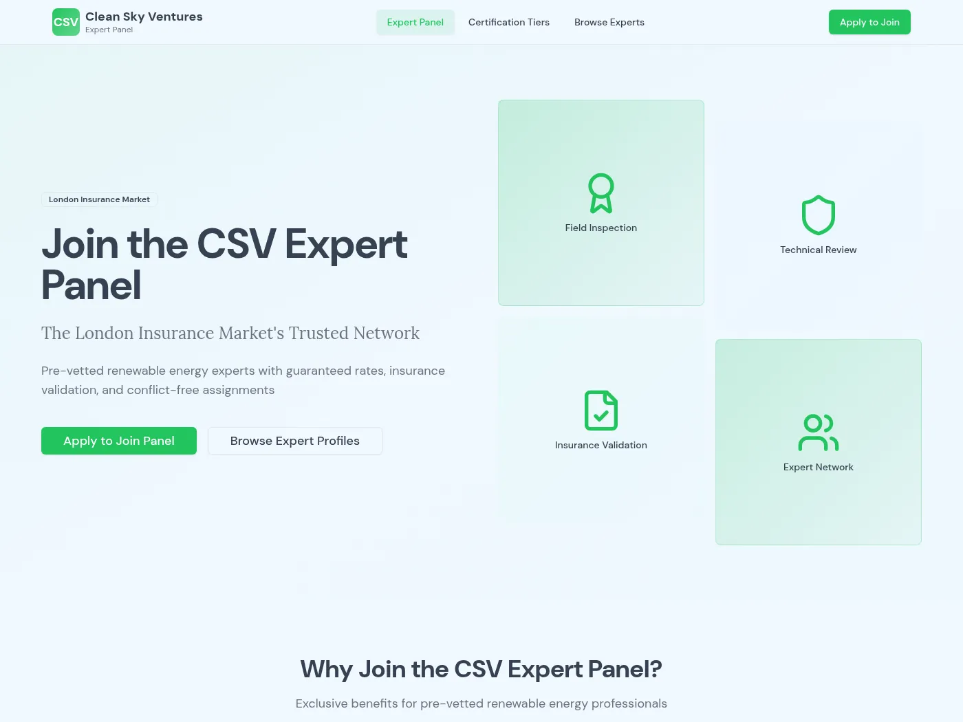 CSV Expert Panel – Trusted Renewable Energy Expert Vetting for London Insurance Market