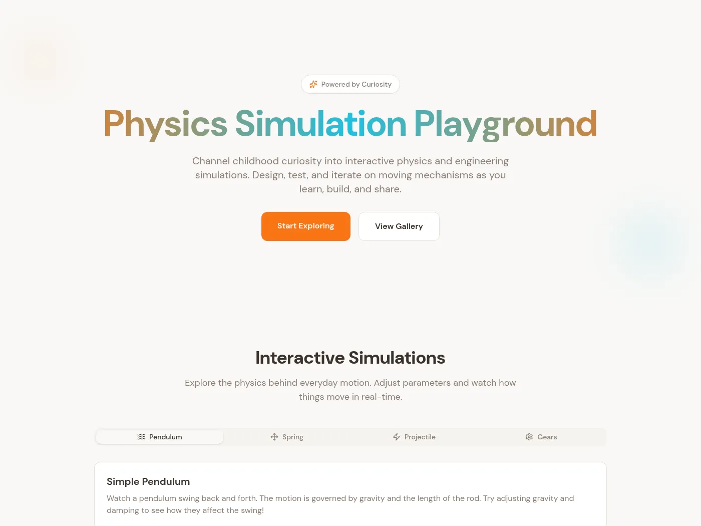 Curiosity-Driven Physics Simulation Playground