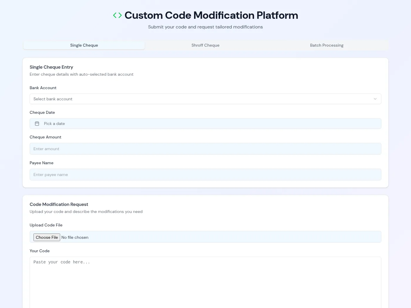 Custom Code Modification Platform
