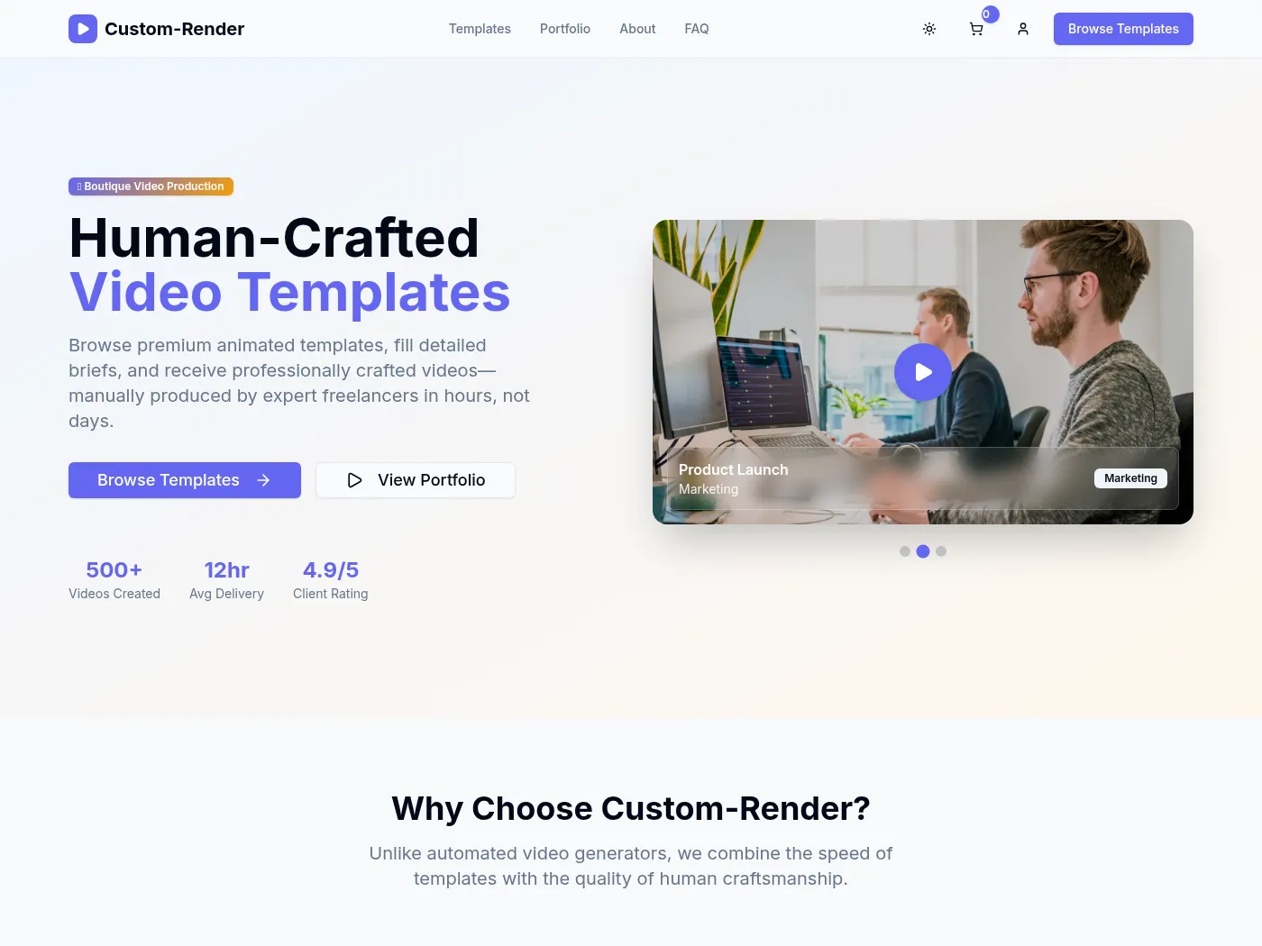 Custom-Render Studio: Human-Tailored Video Template Portal for Freelancers