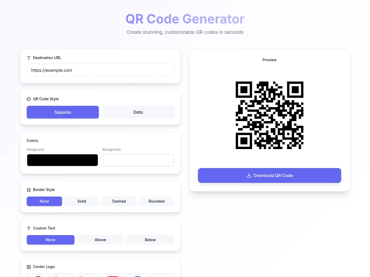 Customizable QR Code Generator Web App