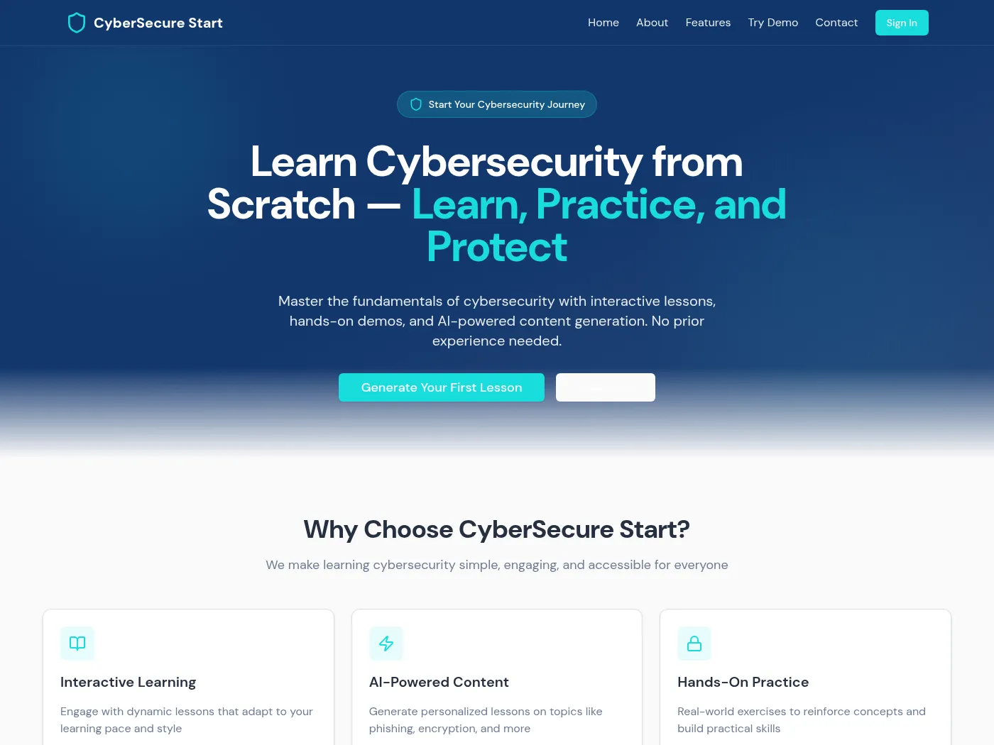 CyberSecure Start – Interactive Cybersecurity Learning Platform for Beginners