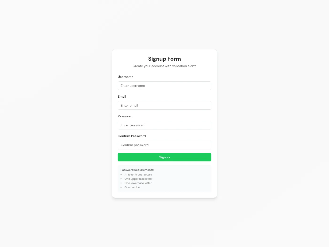 Smart Data Entry Form with Validation Alerts