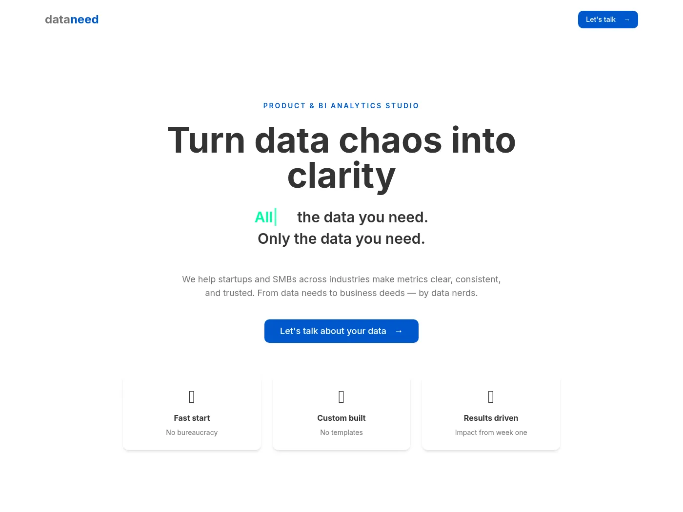 DataNeed – Analytics Studio One-Page Website