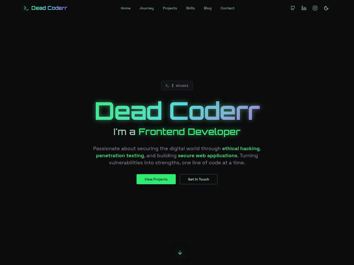 Dead Coderr – Magical Animated Hacker Portfolio Website