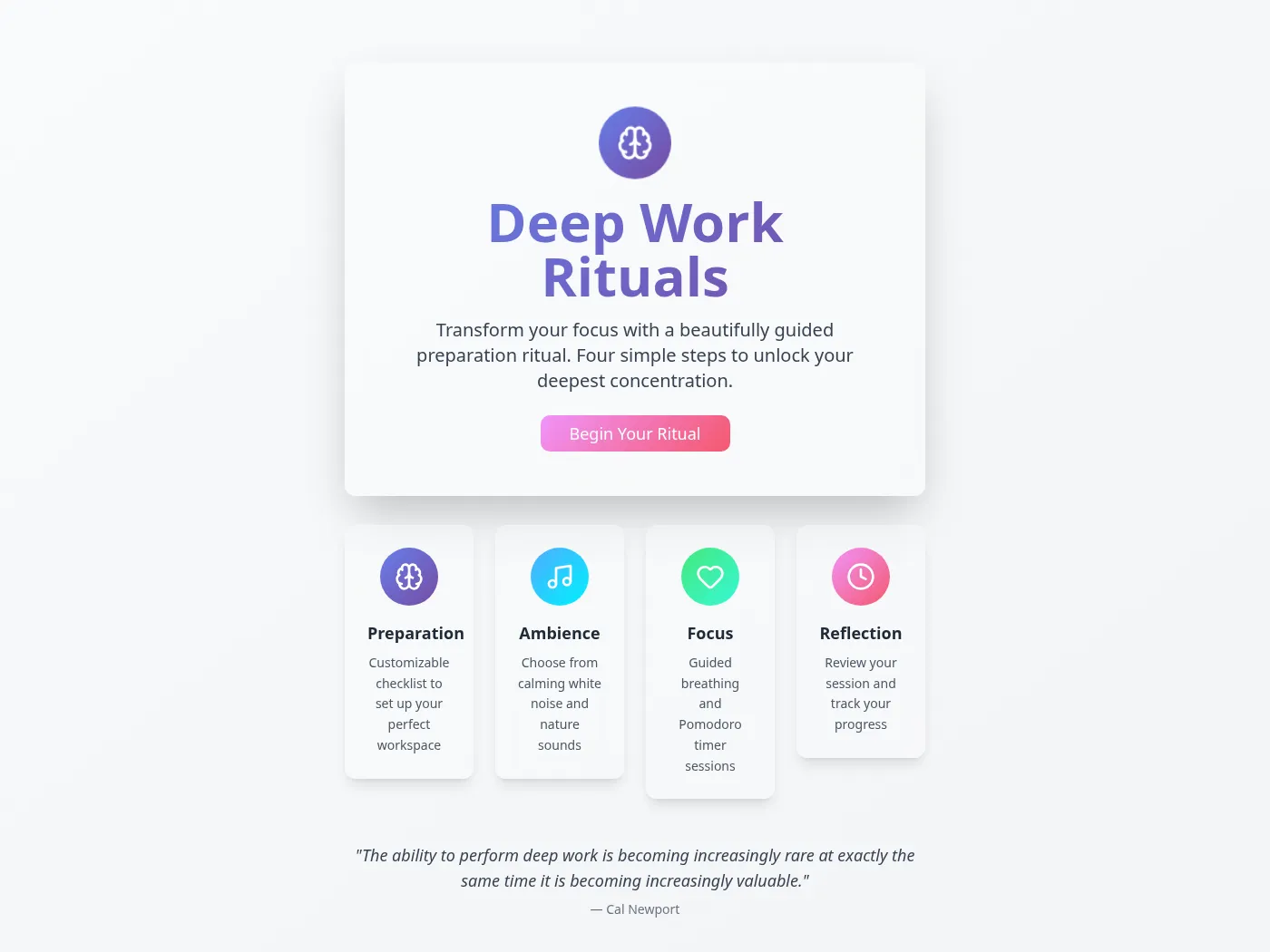 Deep Work Rituals: Focus Preparation Web App