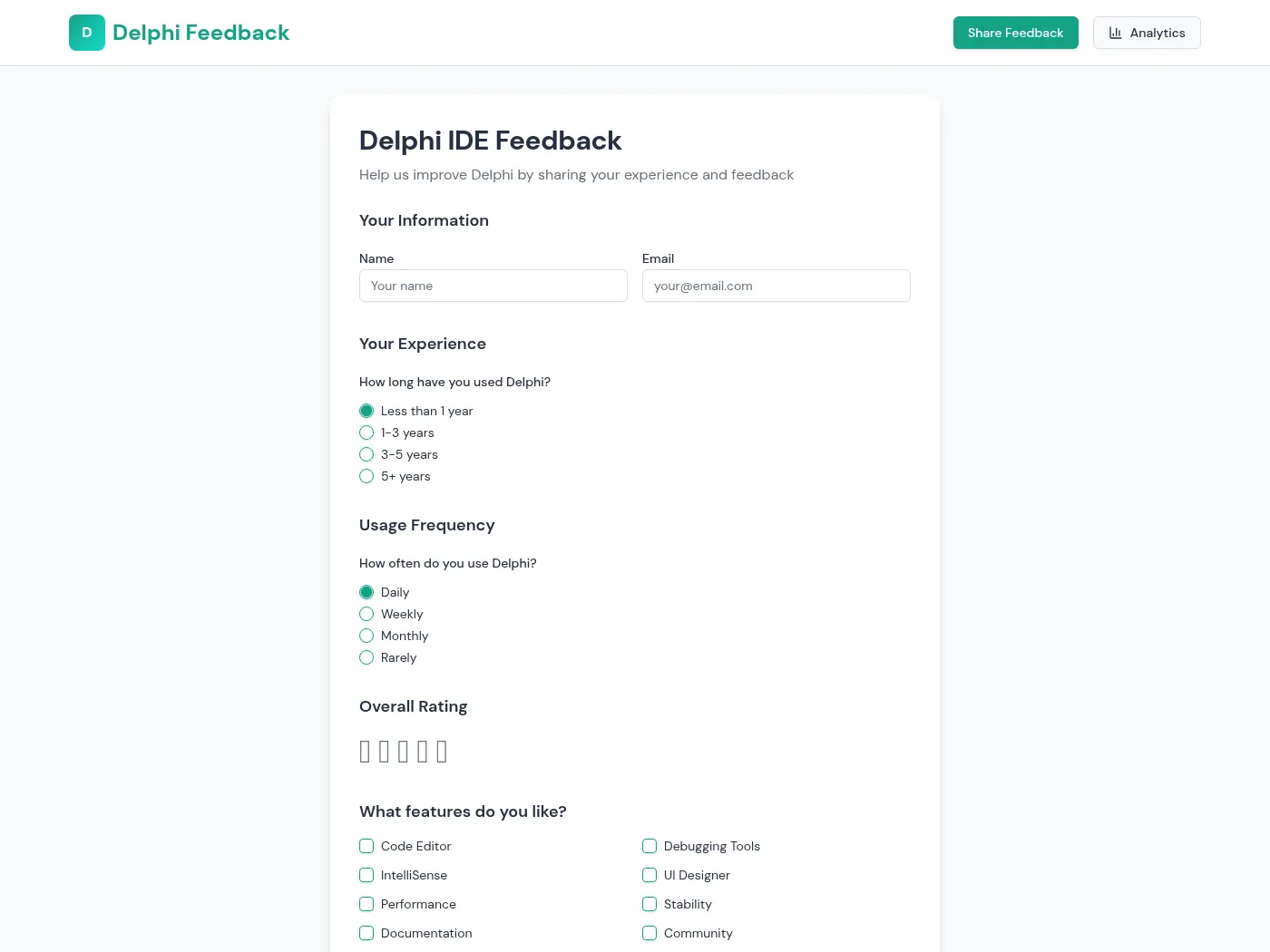 Delphi IDE Usage Feedback Tool