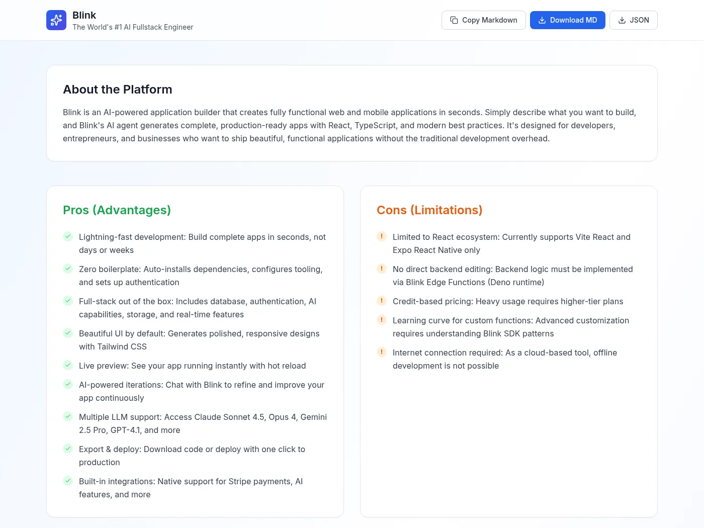Platform Self-Comparison Summary Generator for Development Tool Pages