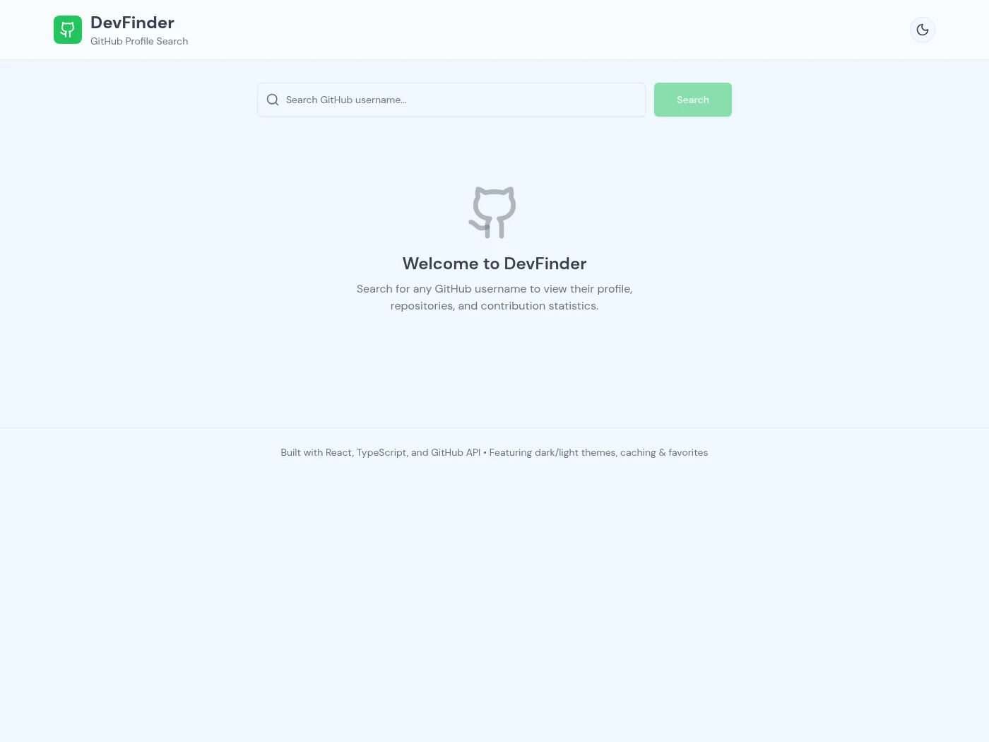 DevFinder – Interactive GitHub Developer Profile Search Dashboard