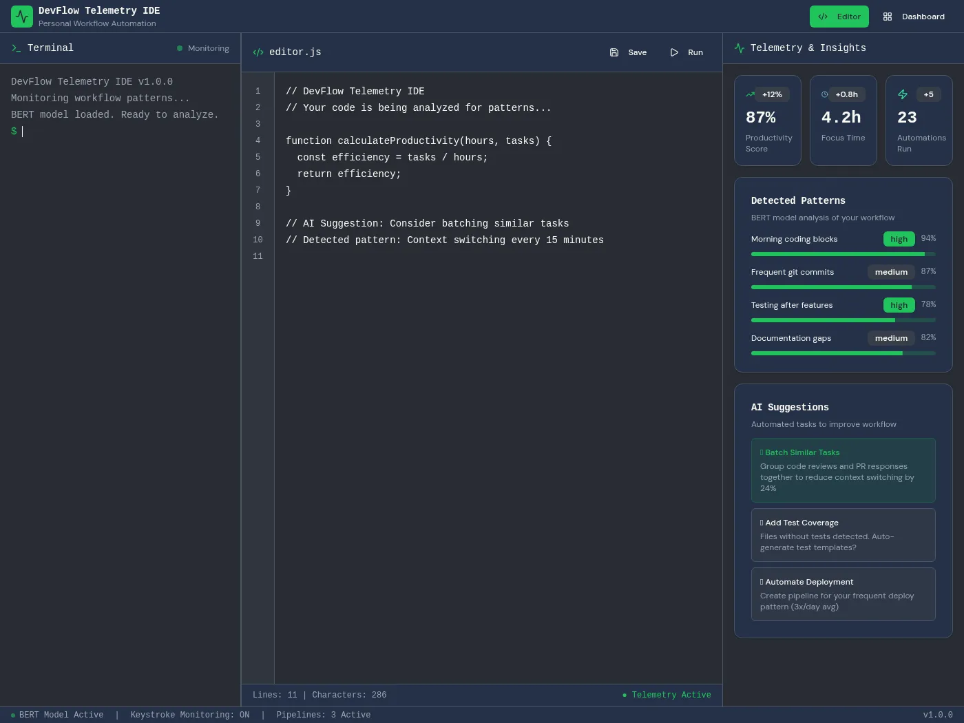 DevFlow Telemetry IDE: Personal Workflow Automation Terminal
