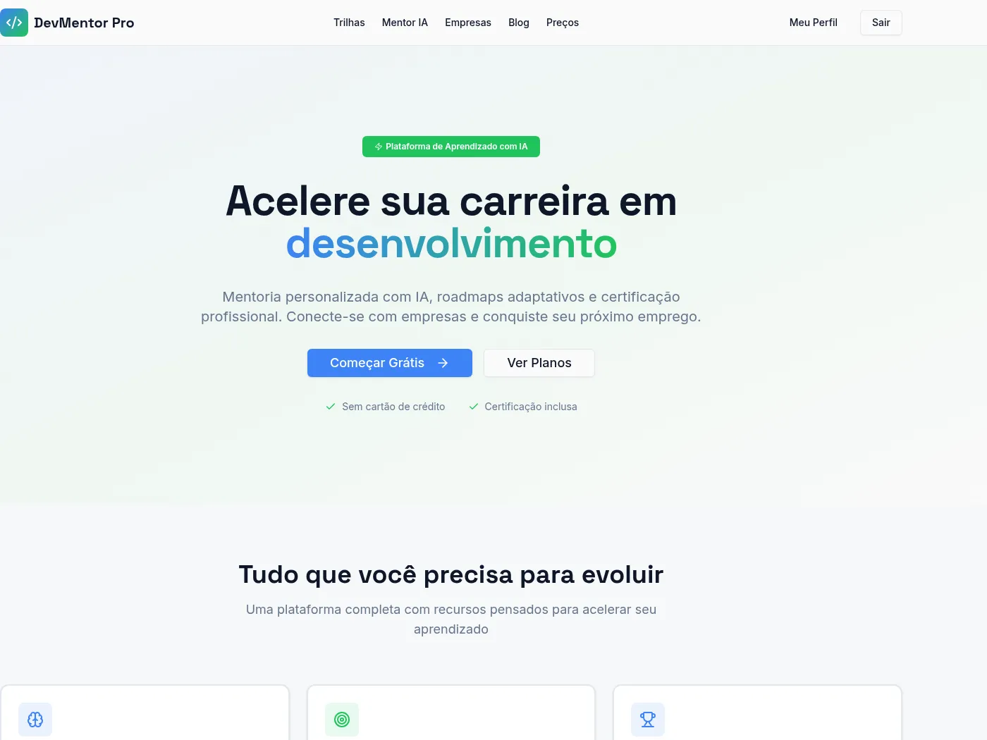 DevMentor Pro – Plataforma de Mentoria e Aprendizado em Desenvolvimento de Software com IA e Certificação Automática