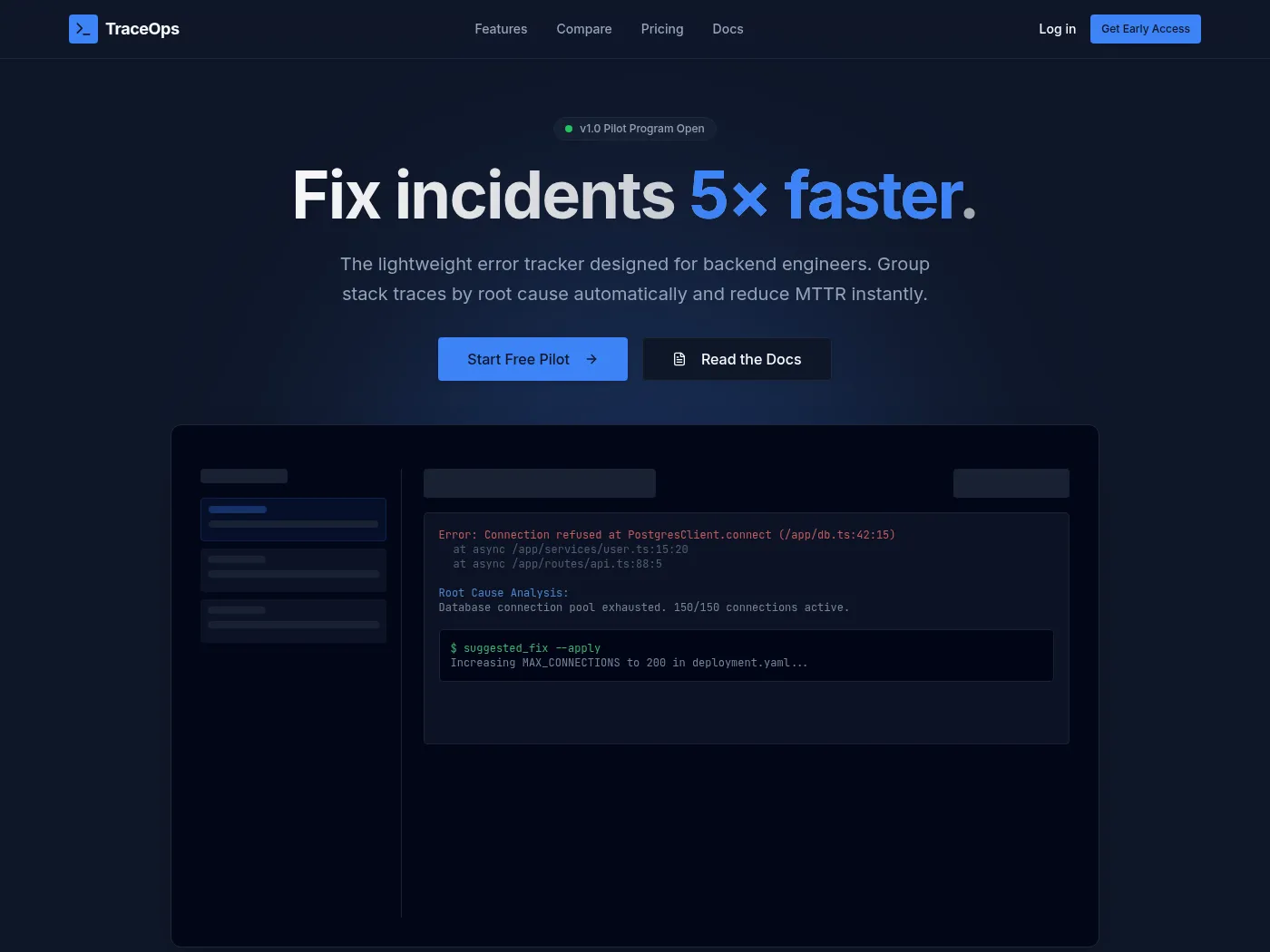 DevOps Error Tracker Landing Page for Faster Incident Resolution