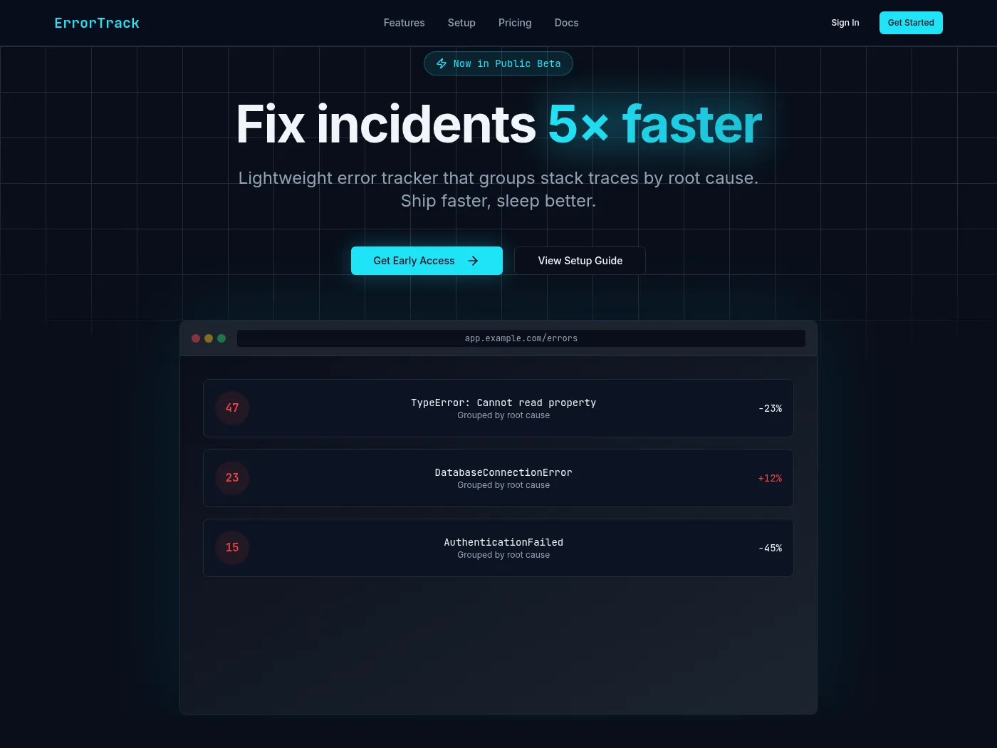 DevOps Error Tracker Landing Page for SaaS Teams