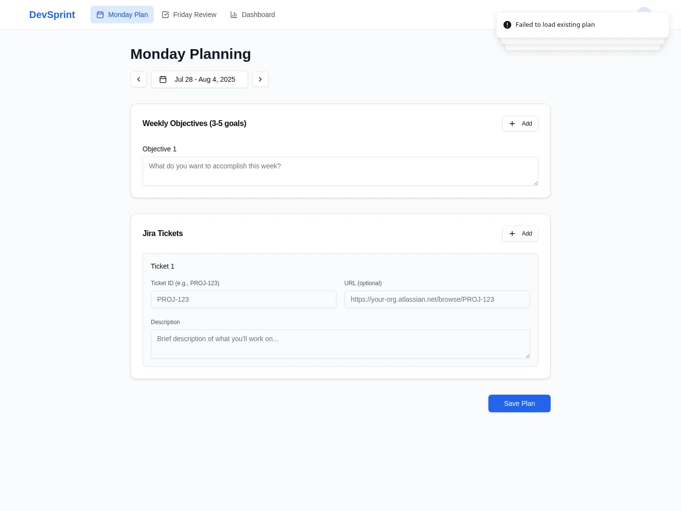 DevSprint: Lightweight Developer Productivity Tracker (Remix)