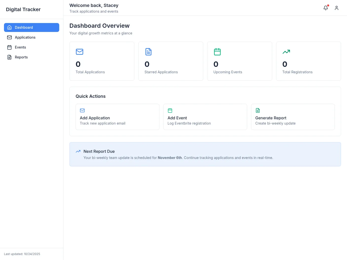 Digital Application and Event Tracker Dashboard