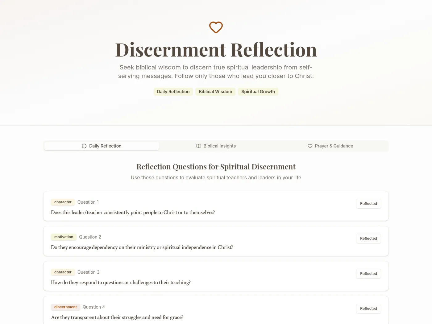 Discernment Reflection Web App