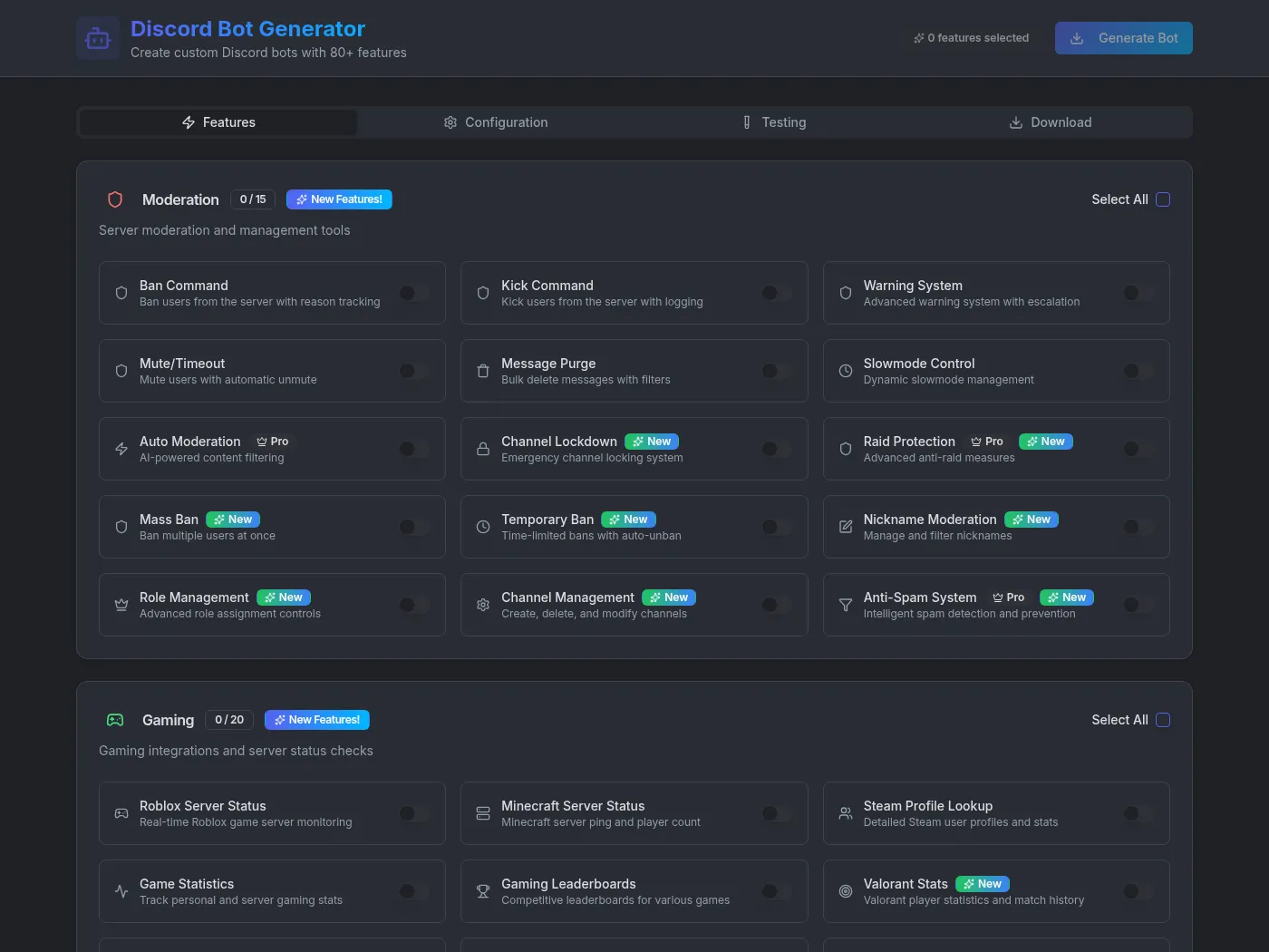 Discord Bot Generator Platform