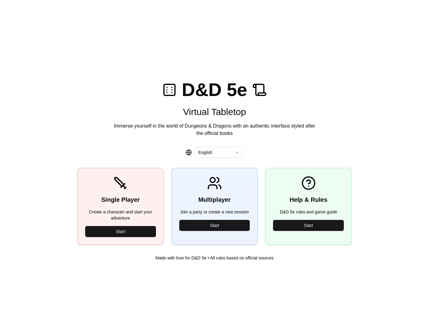 D&D 5e Virtual Tabletop App