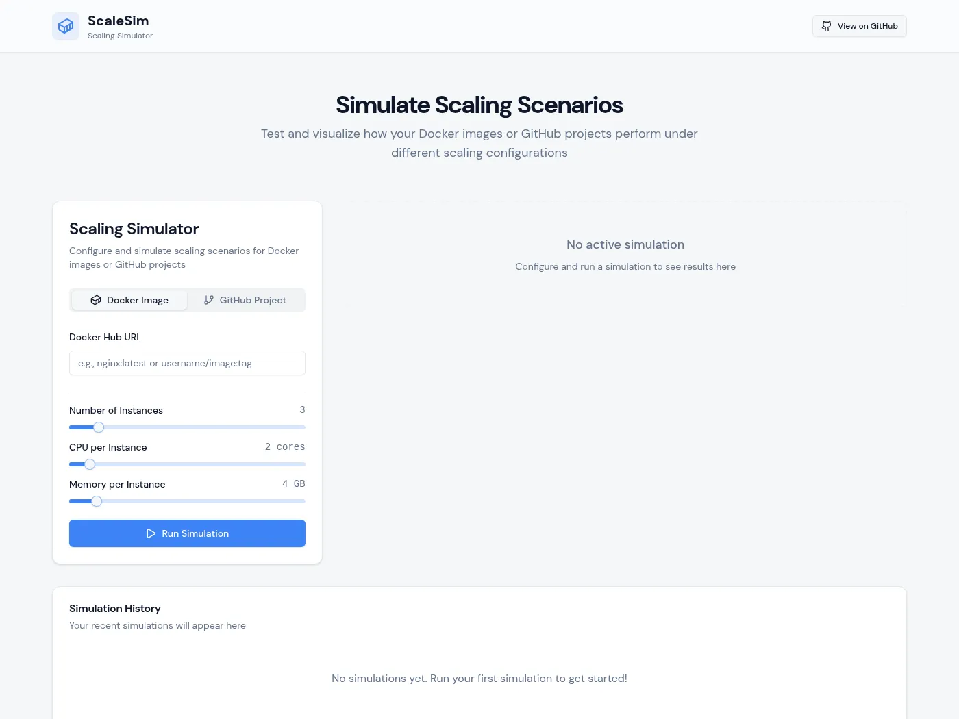 Docker Image & GitHub Project Scaling Simulator