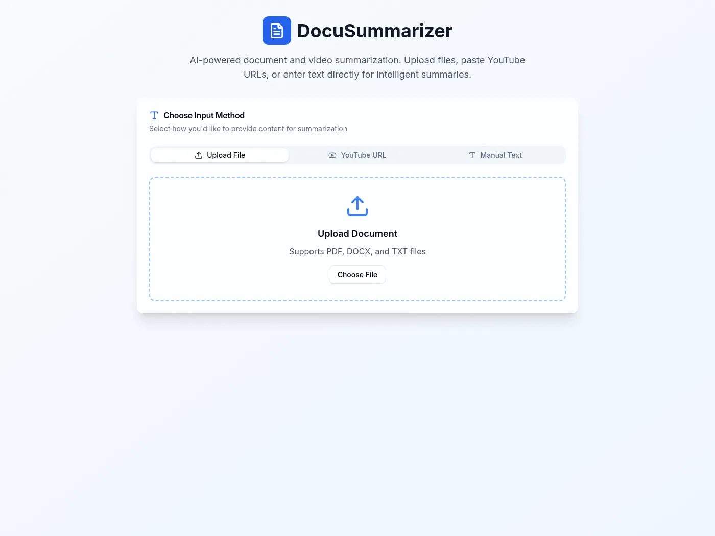 DocuSummarizer: Multi-Format Document & YouTube Summarization App