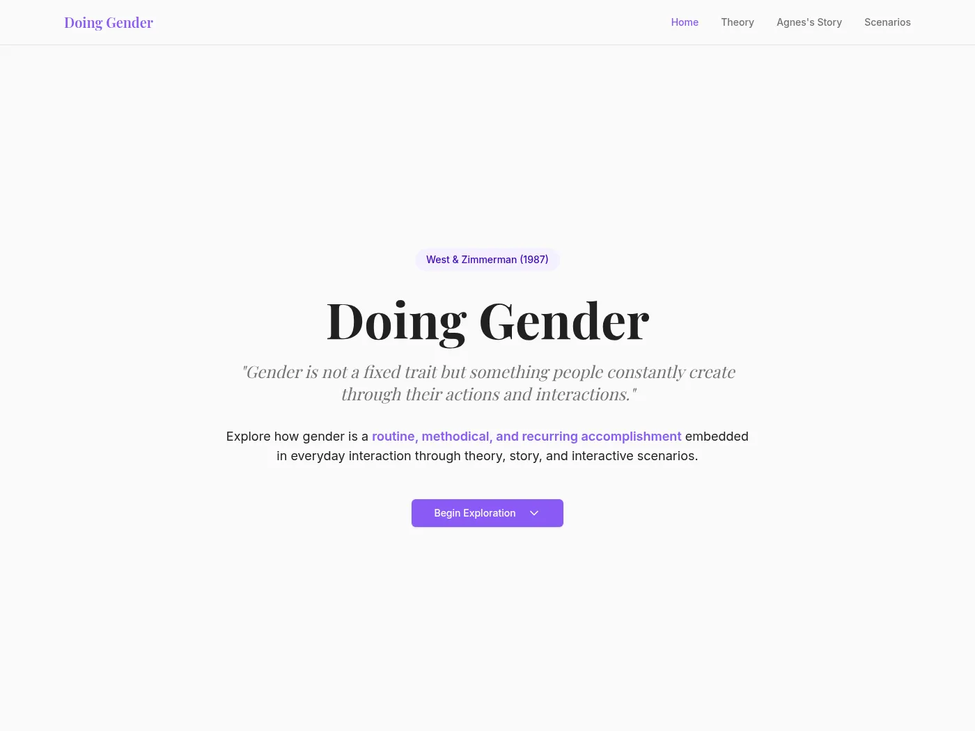 Doing Gender: Interactive Theory Explorer
