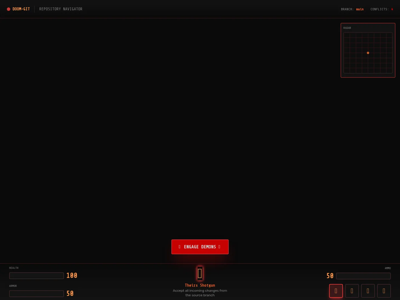 Doom-Git: Merge Branches by Battling Demons in a 3D Git Repo Map
