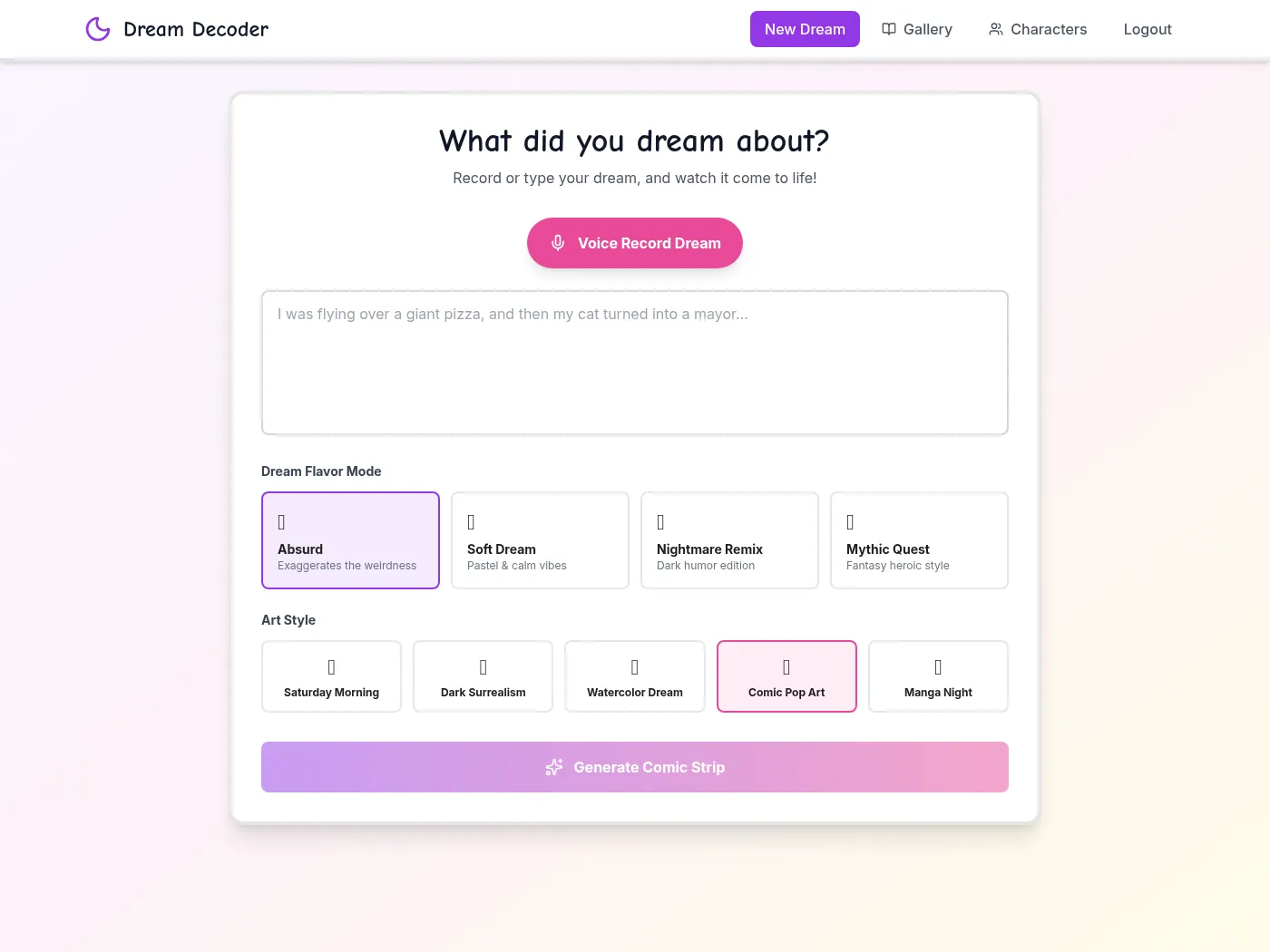 Dream Decoder Comic Generator