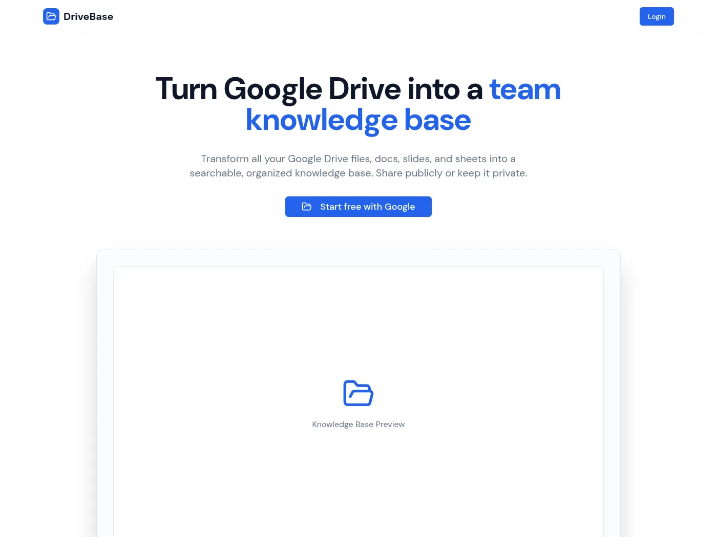 DriveBase: Google Drive to Public & Private Knowledge Base SaaS